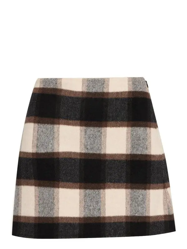 Theory Wool Plaid Mini Skirt - Brown Multi