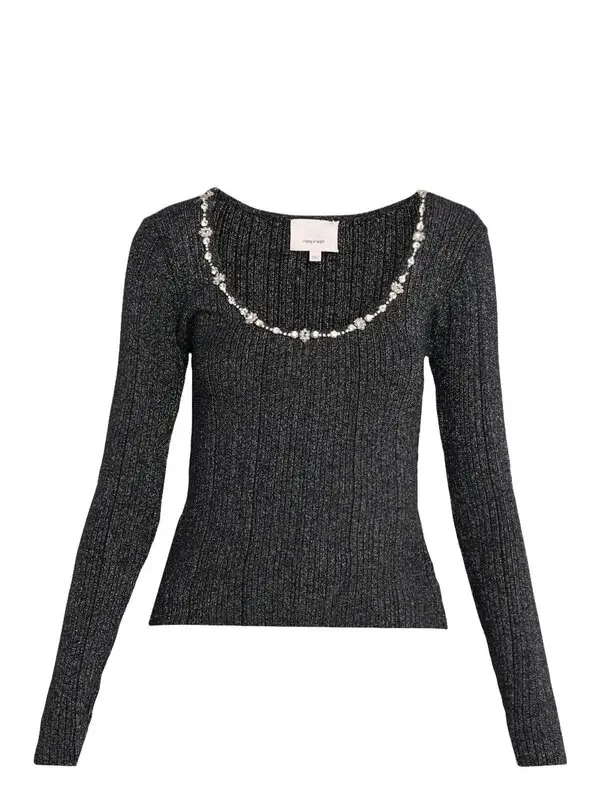 Cinq À Sept Aminta Embellished Scoop-neck Top - Black/silver