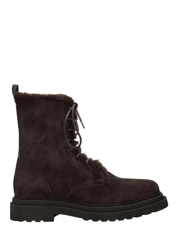 Brunello Cucinelli Monili-trim Suede Ankle Boots - Pepper