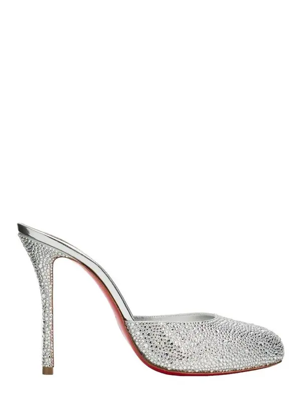 CHRISTIAN LOUBOUTIN 100mm Dolly Strass Metallic Leather Mules - Silver