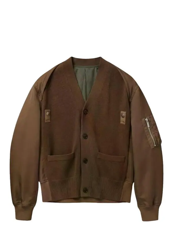 Sacai Panelled V-neck Bomber Jacket - Brown