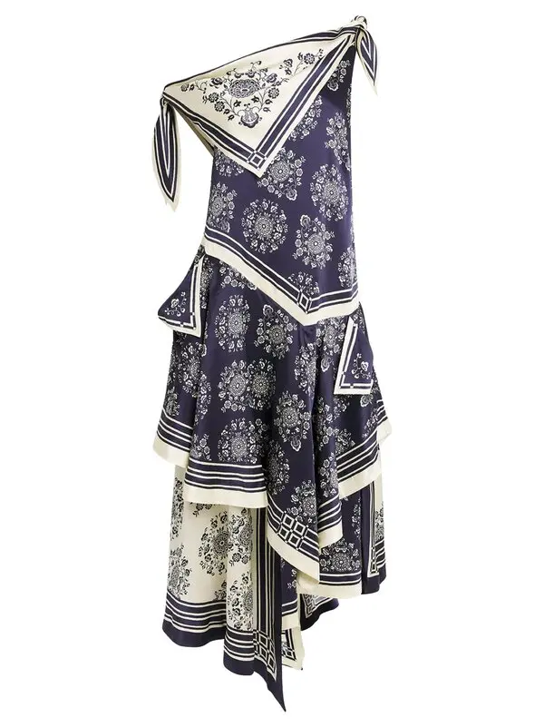 ALEMAIS Silk Banderra Scarf Maxi Dress - Navy