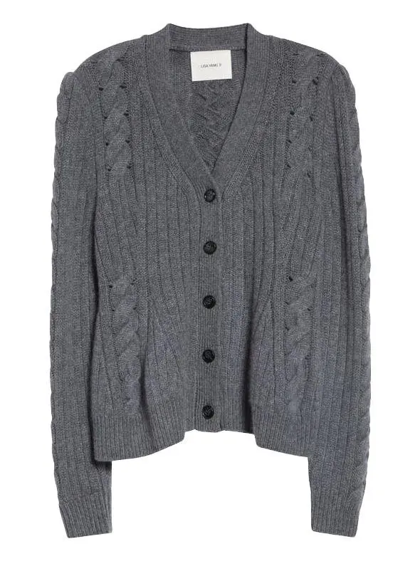 LISA YANG Leire Cashmere Cabled Rib Cardigan - Graphite