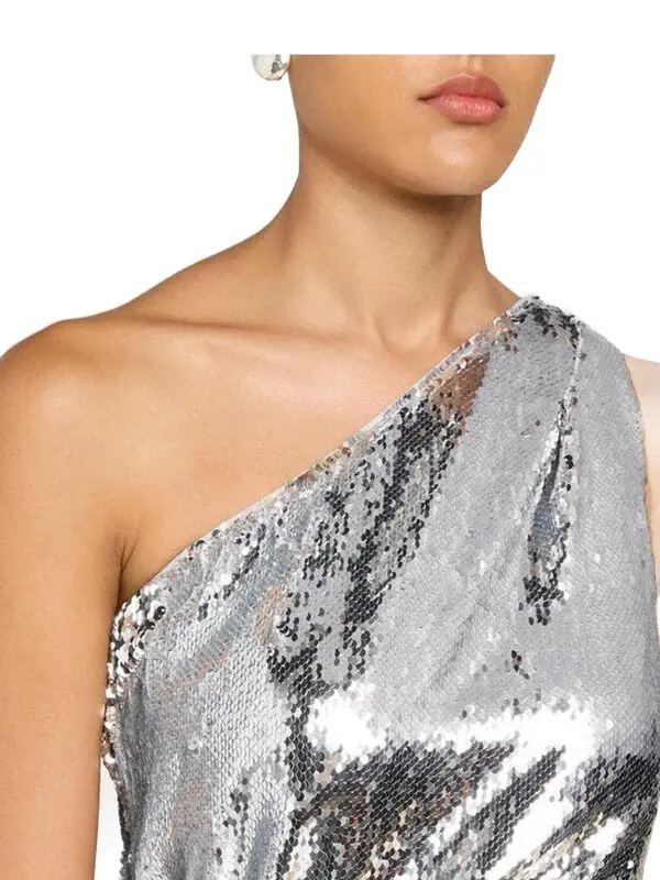 MILLY Porsha Draped One-shoulder Sequin Gown - Silver