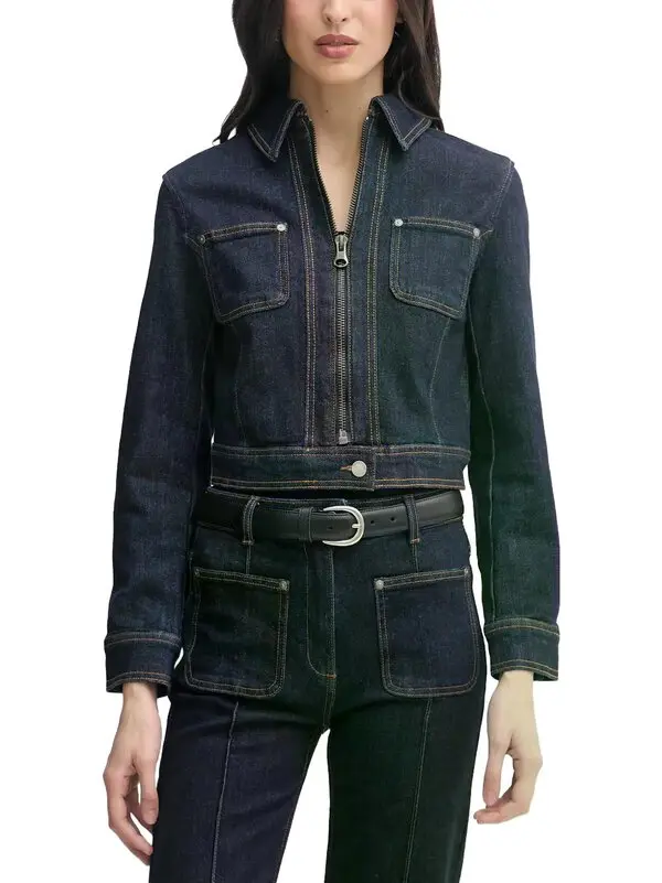 BENETTON Cropped Zip-up Denim Jacket - Blue