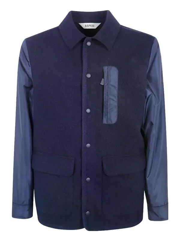 Aspesi Waltz Panelled Wool Shirt Jacket - Blue