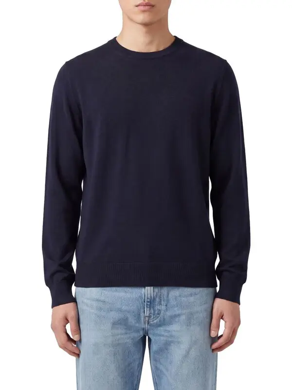 Zegna Crewneck Cashmere And Silk Jumper With Ribbed Trims - Blue