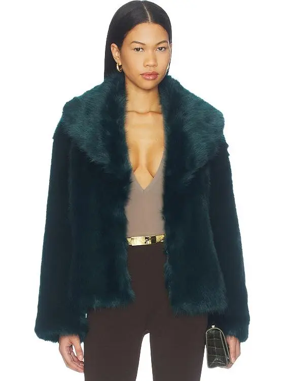 Retrofete Olsen Faux Fur Jacket In Green - Sarcelle