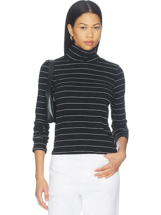 PERFECTWHITETEE Cindy Long Sleeve Turtleneck In Black - Black Stripe