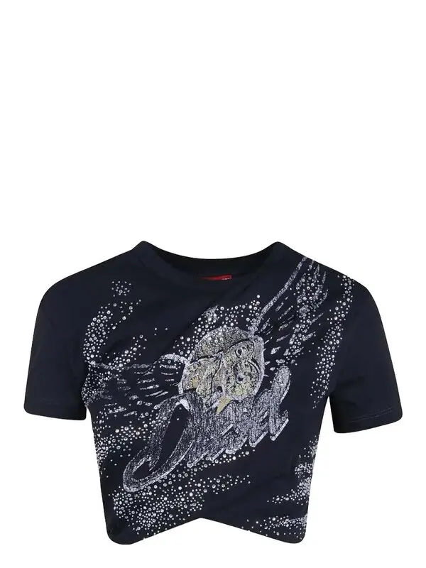 DIESEL® Double-layer Jersey T-shirt With Ruffles - Black