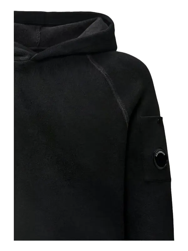 C.P. COMPANY Double Cotton Knit Lens Hooded Sweater - Black