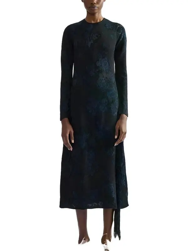 Erdem Floral-jacquard Fringe-trim Midi Dress - Black