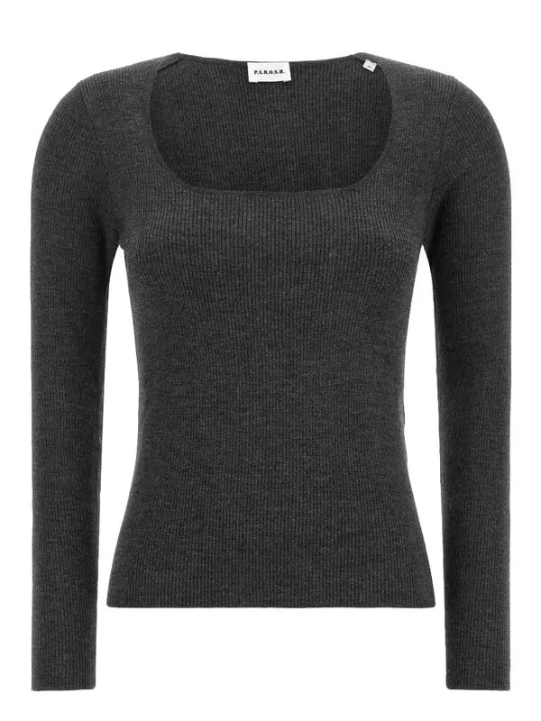 P.a.r.o.s.h Ribbed Square-neck Sweater - Grey