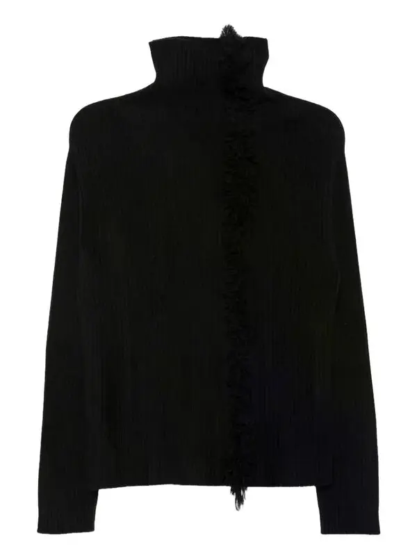 UMA WANG Fringed Ribbed-knit Sweater - Black