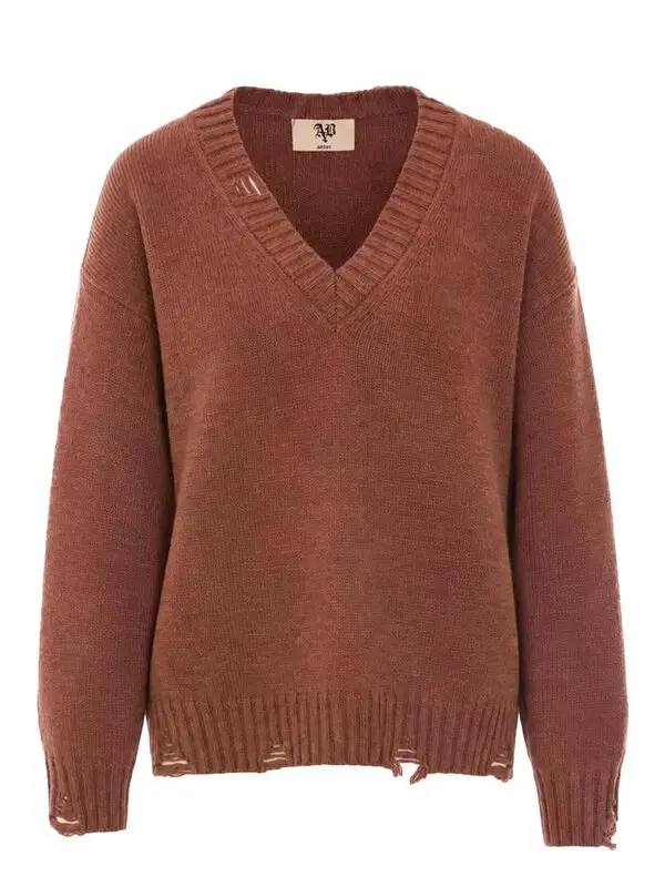ANIYE BY Tina Distressed V-neck Sweater - Brown