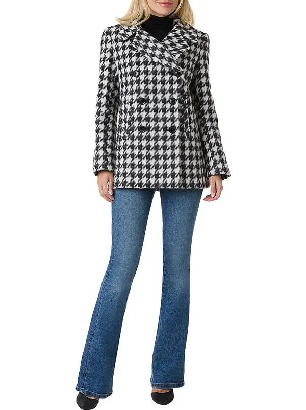 Sofia Cashmere Double Breasted Houndstooth Peacoat - Black