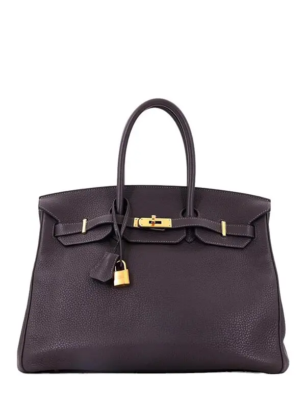 Hermès Birkin 35 Handbag Grey Clemence With Gold Hardware - Graphite