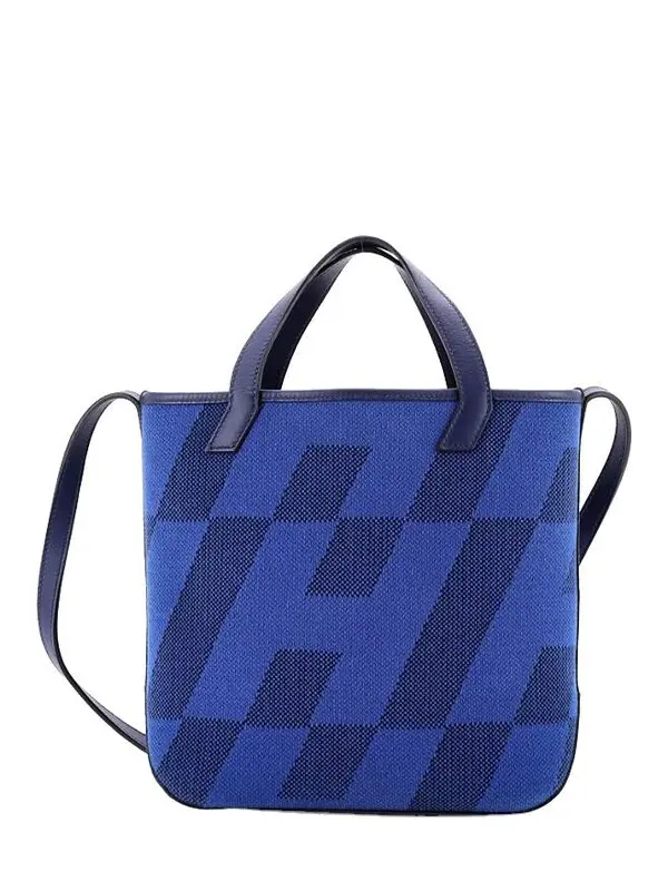 Hermès 27 Cabas H En Biais Tote Canvas With Leather - Blue