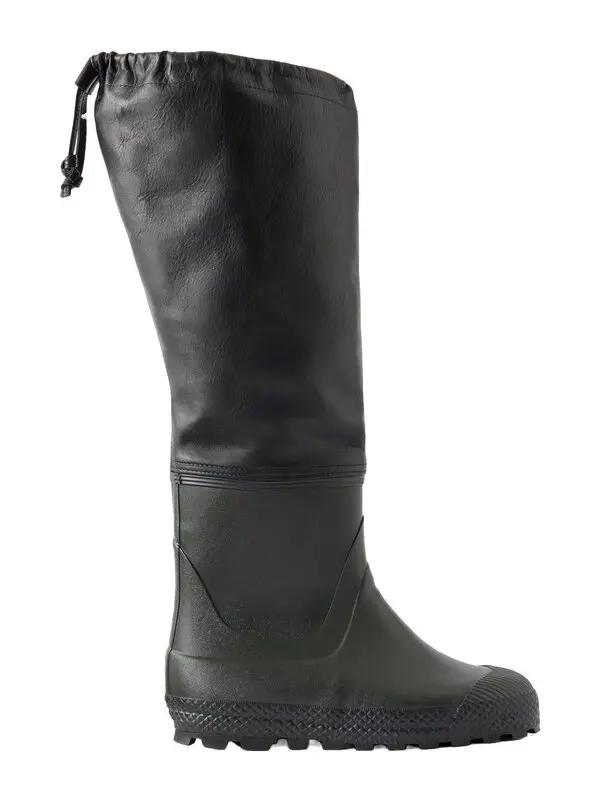RIER Farmer Leather-trimmed Rubber Rain Boots - Black