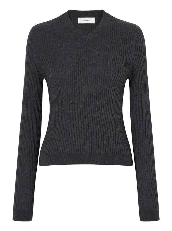 LISA YANG Marguerite Ribbed Cotton And Cashmere-blend Sweater - Gray