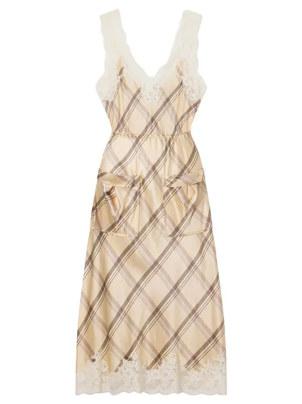 Rabanne Lace-trimmed Check-printed Silk-satin Midi Dress - Multi
