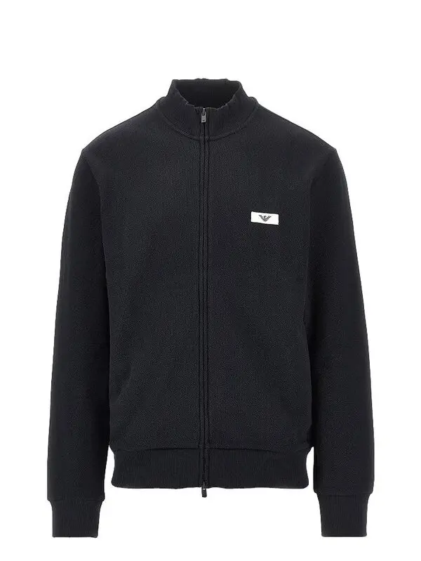 EA BODYWEAR Piquet Jersey Full-zip Sweatshirt - Black
