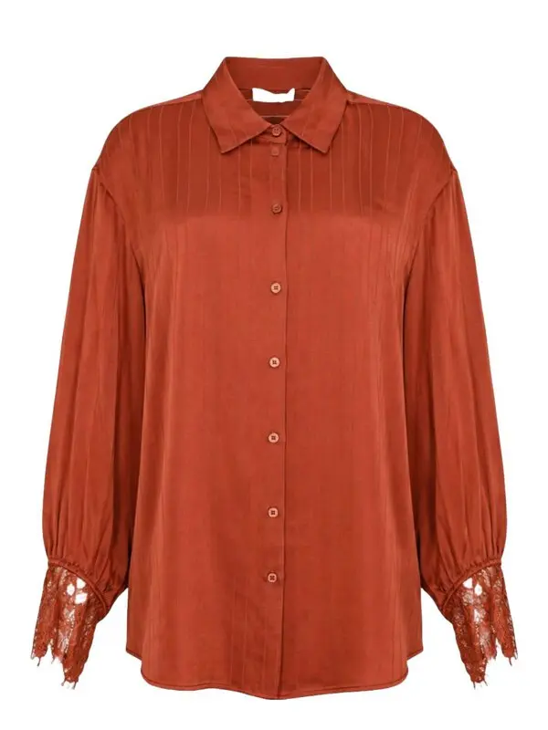 TWINSET Lace-cuff Button-down Shirt - Rust-red
