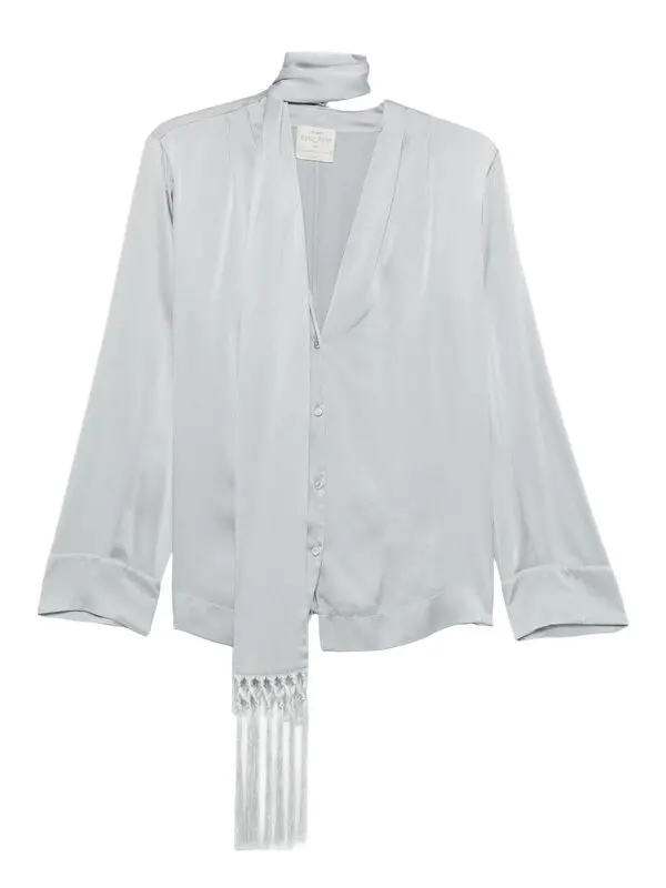 FORTE_FORTE Fringe-trim Tie-neck Shirt - Grey