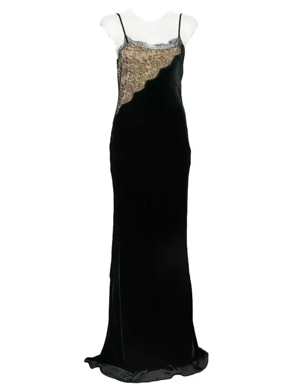 Stella McCartney Lace-panelled Velvet Maxi Dress - Black