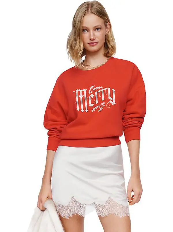 Anthropologie Maeve Merry 100% Cotton Graphic Sweatshirt - Red Pattern