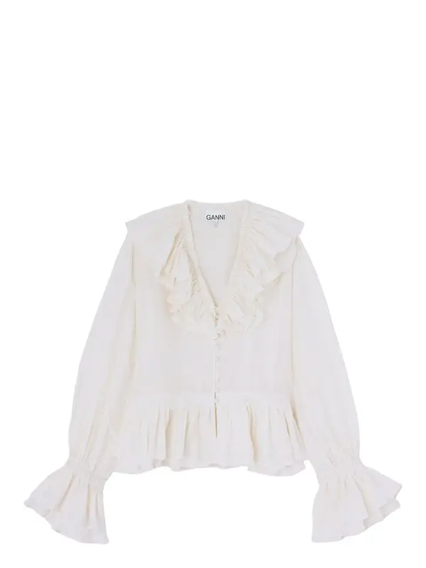 GANNI Habutai Blouse With Lace - Multicolor