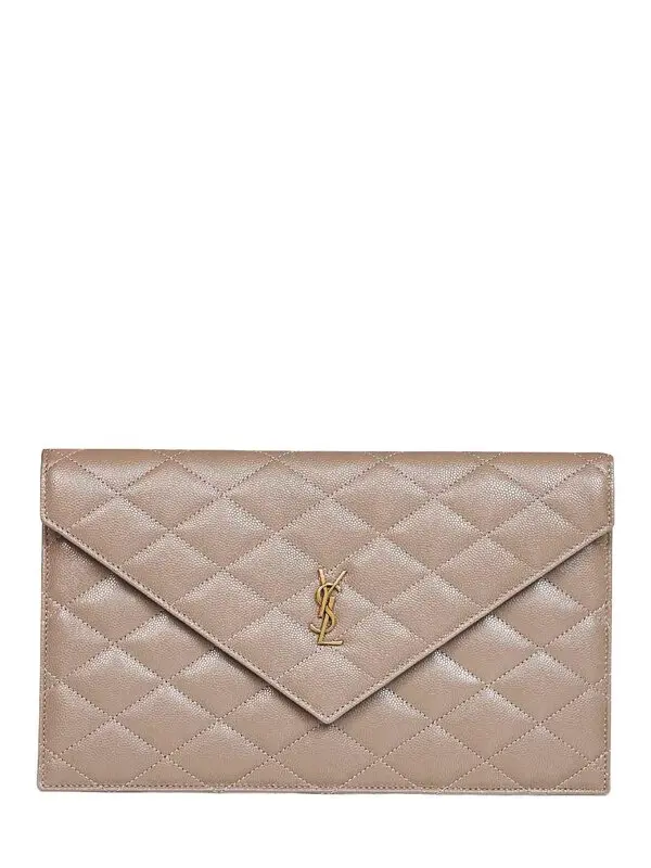 Saint Laurent Taupe Beige Paris Clutch In Grain De Poudre Embossed Leather - Multicolor