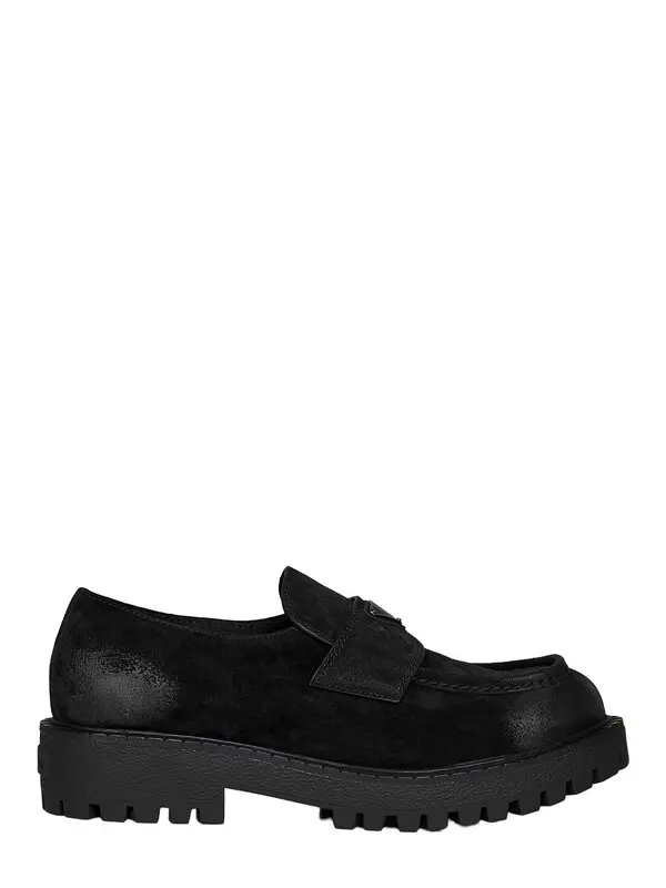 Prada Calzature Black Vintage-effect Nubuck Loafers - Multicolor