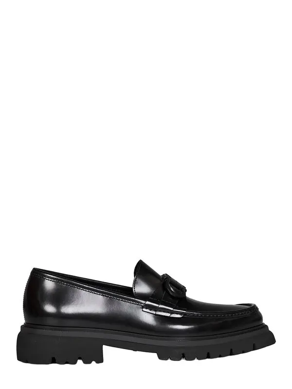 FERRAGAMO Black Cocoon Loafers With Gancini Ornament - Multicolor