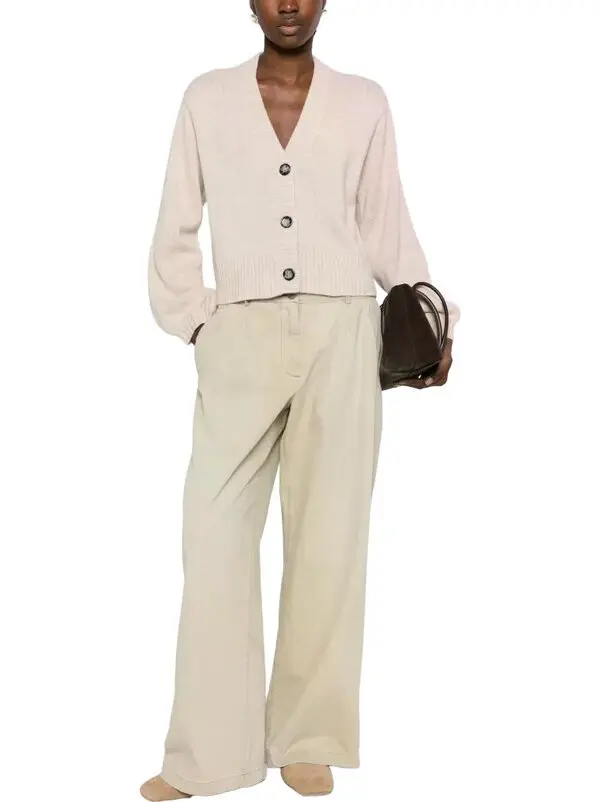 ALLUDE V-neck Button-up Cardigan - Neutrals