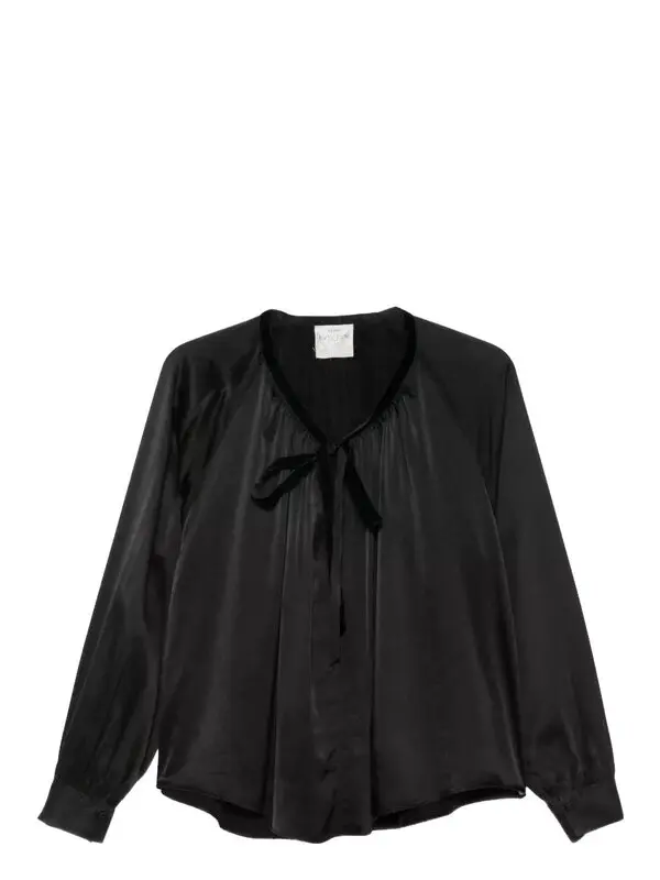 FORTE_FORTE Velvet-ribbon Silk-satin Shirt - Black