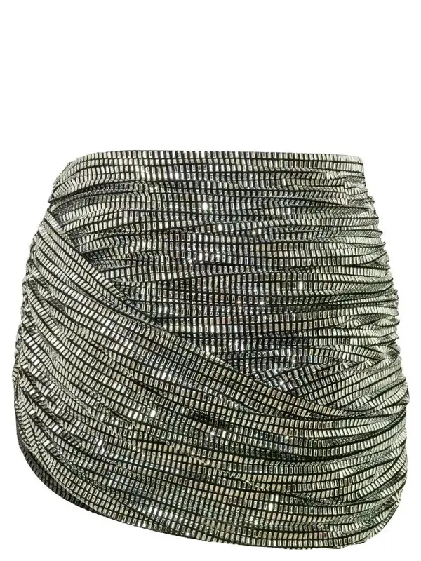 SELF-PORTRAIT Crystal-embellished Ruched Mini Skirt - Silver