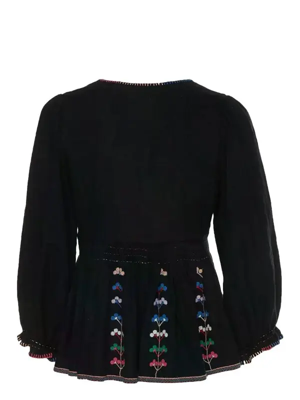Ulla Johnson Embroidered V-neck Top - Black