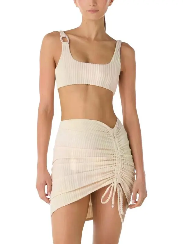 PALMACEA Mae Ruched Ribbed Skirt - Neutrals