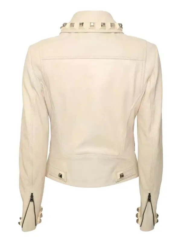 Fendi Studded Calf Leather Biker Jacket - Neutrals