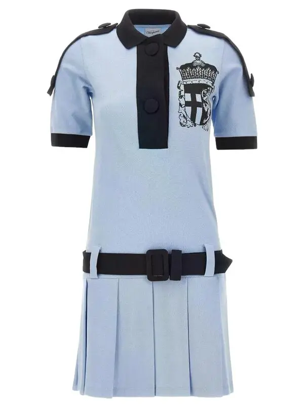 Vaquera Crest Pleated Belted Mini Dress - Blue