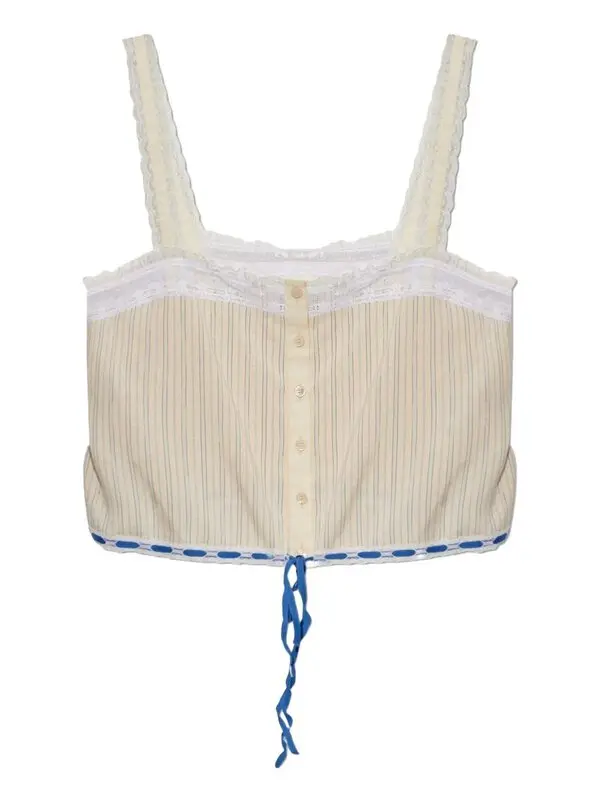 Chloé Striped Lace-trim Cropped Top - Nude