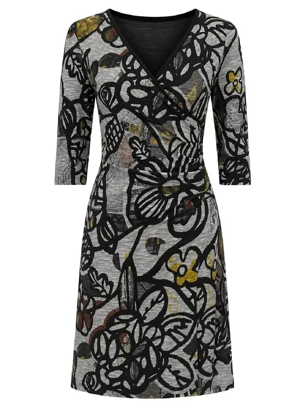 CONQUISTA Printed Wrap-effect Midi Dress - Grey
