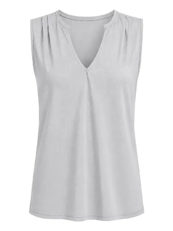 CONQUISTA Pleated Notch-neck Sleeveless Top - Grey