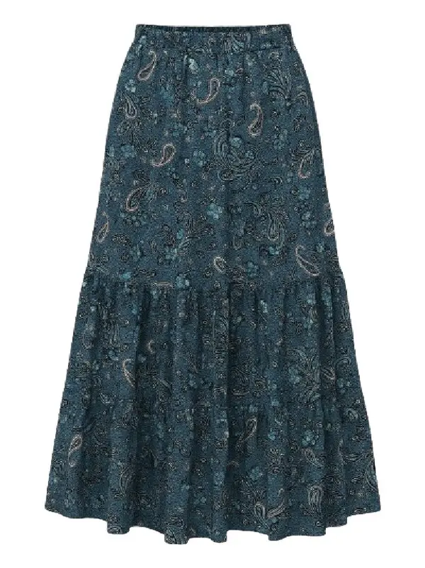 CONQUISTA Printed Viscose Midi Skirt With Tiered Hem - Blue