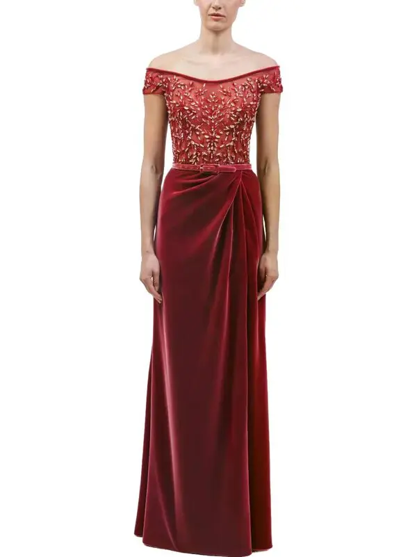 RAMI AL ALI Embellished Velvet-skirt Maxi Dress - Red