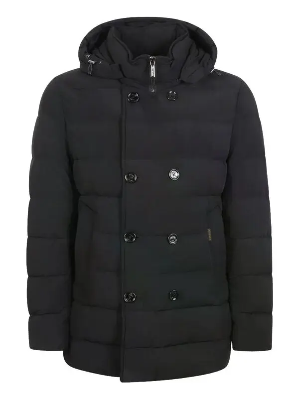MOORER Double-breasted Hooded Jacket - Black