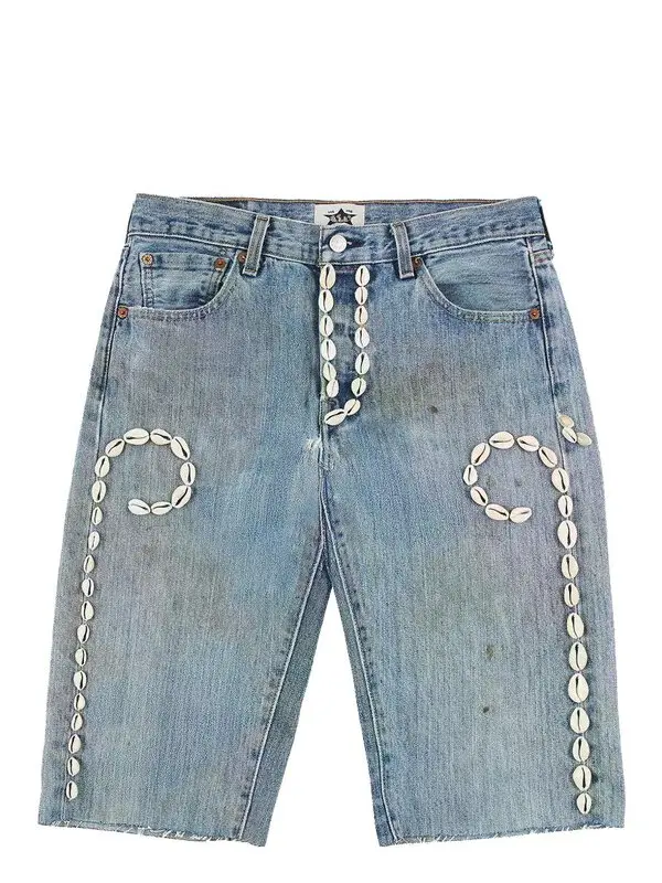 BARRIERS Cowrie Shell Denim Shorts - Blue