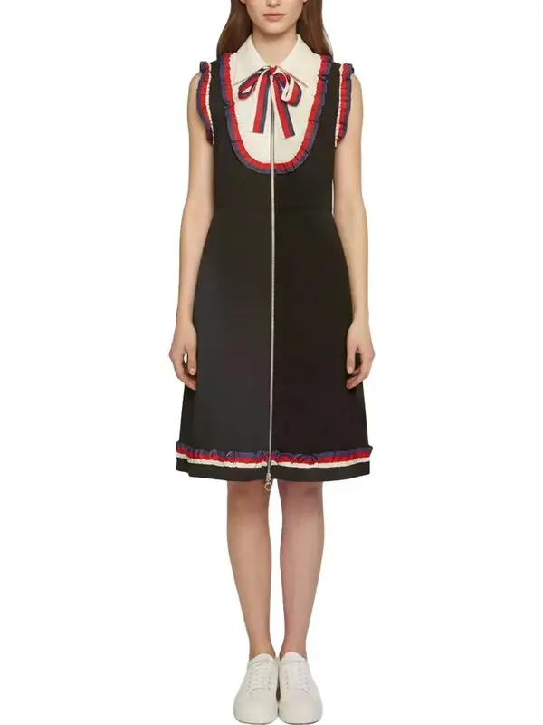 Gucci Web Stripe Ruffle Midi Dress - Black