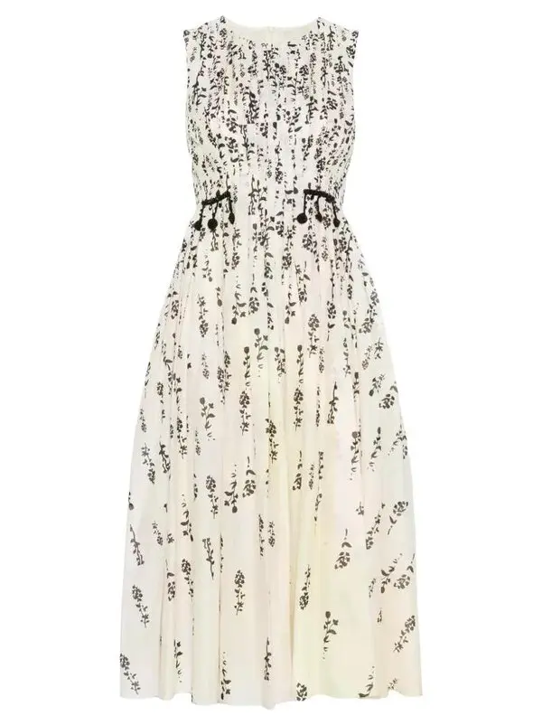Max Mara Printed Cotton Voile Dress Ecru - Neutrals